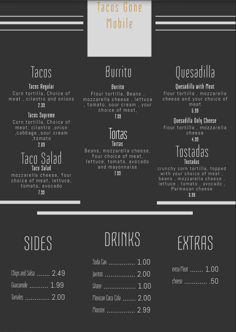 Menu – Tacos Gone Mobile